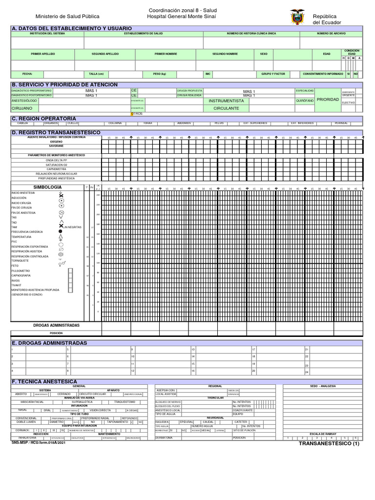 Registro de Anestecia (018-A) | PDF | Enfermedades y trastornos | Cuidado de la salud