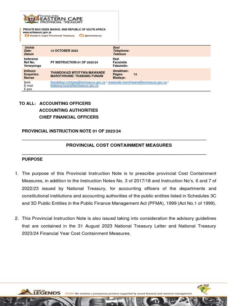 PT Instruction Note No 01 of 2023 24 Cost Containment Measures 16-10 ...