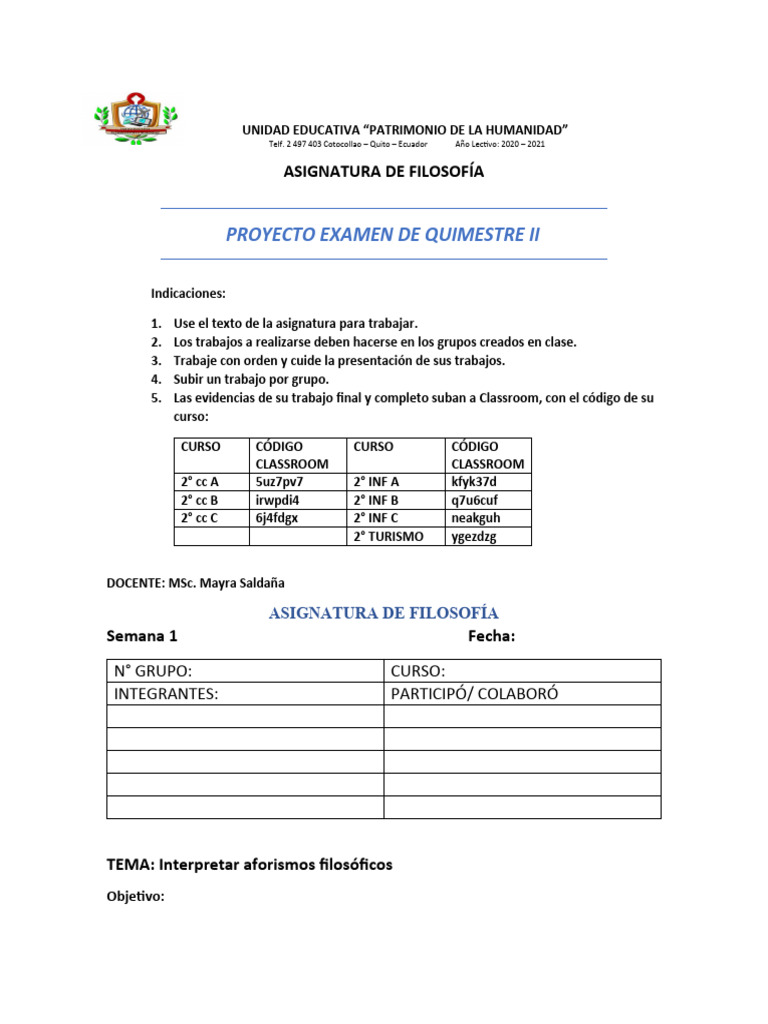 Examen Proy Filo 2dos Quim Ii | PDF