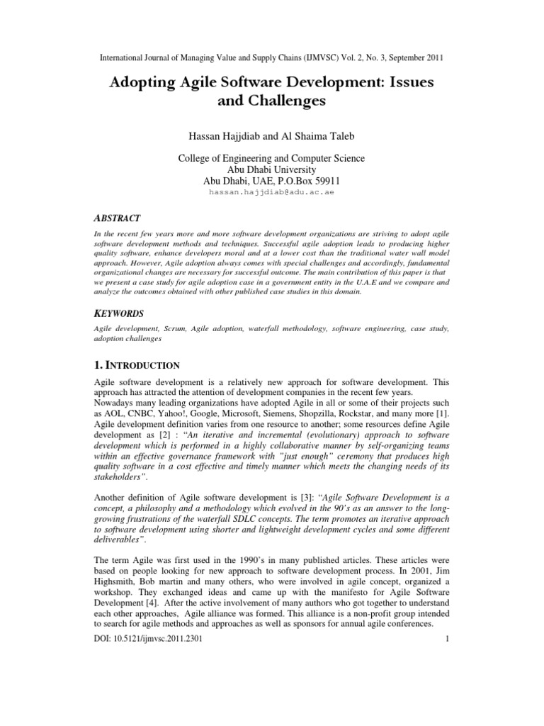 Adopting Agile Software Development: Issues and Challenges | PDF ...