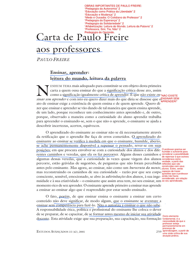 Ensinar e Aprender: Reflexões de Freire | PDF | Aprendizado | Experiência