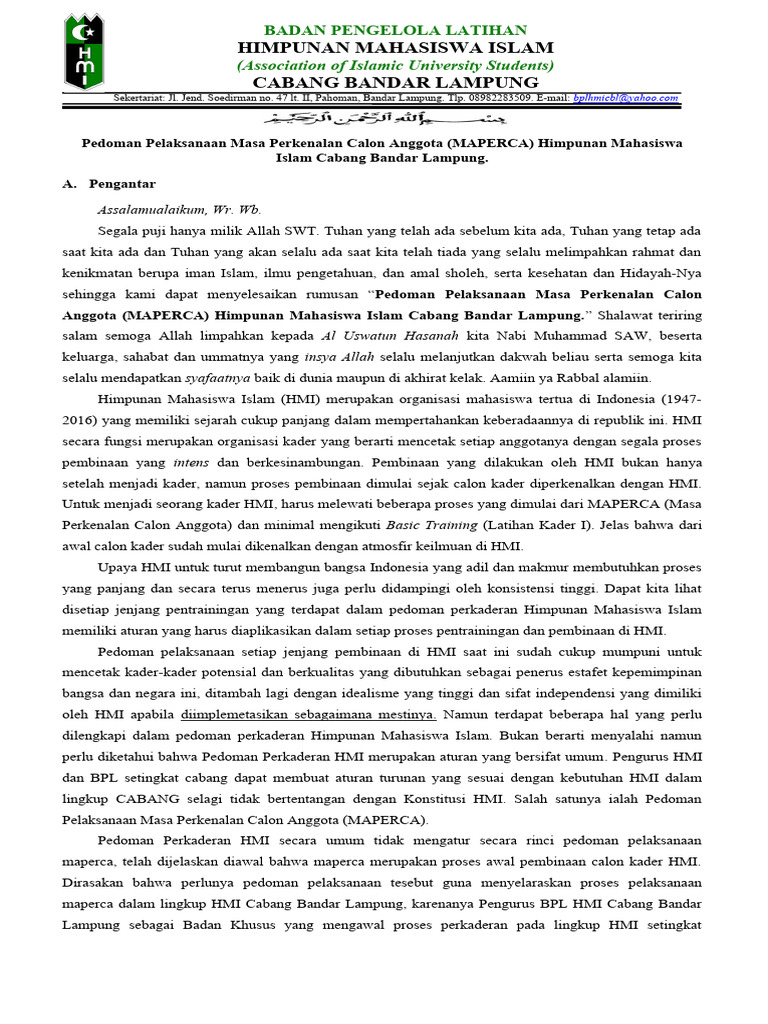 Pedoman Pelaksanaan Maperca HMI CBL | PDF