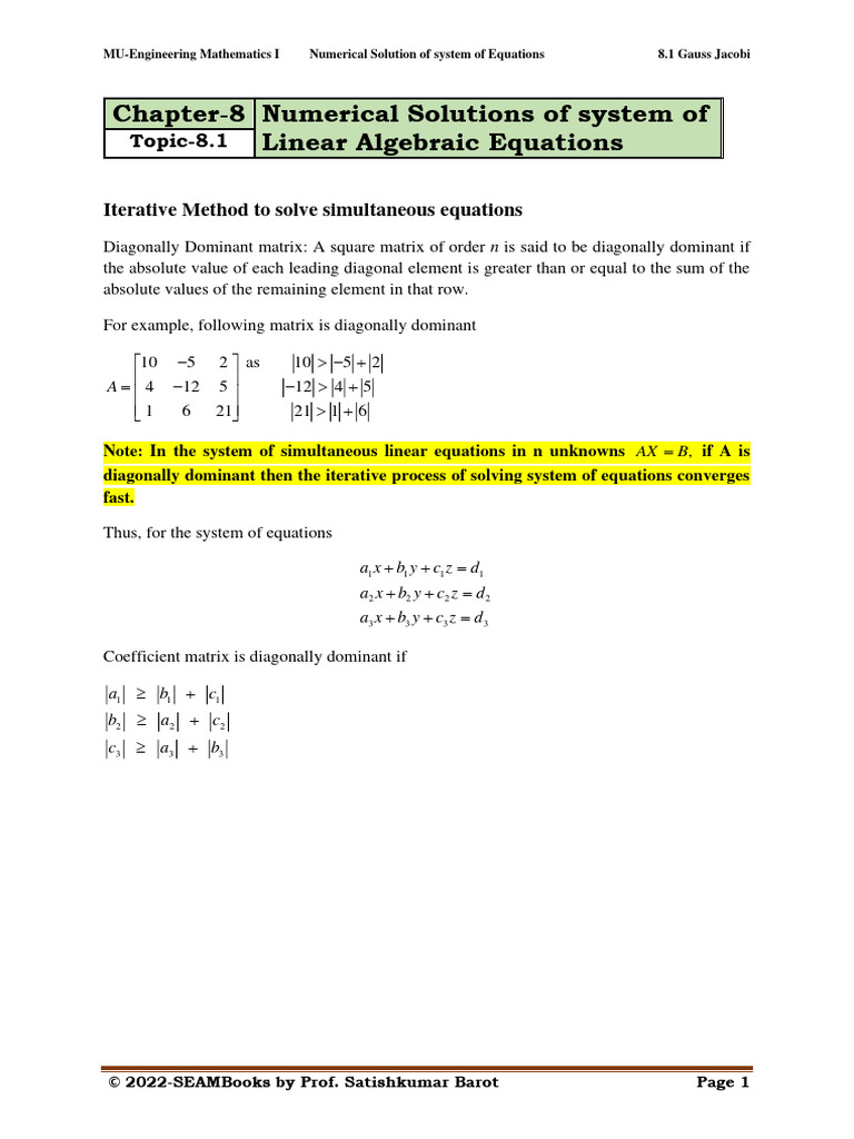 SEAMBooks SPCE DCCN Gauss Jacobi Students | PDF | Matrix (Mathematics) | Equations