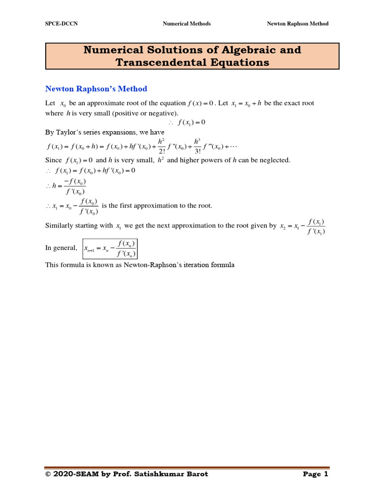 SEAM SPCE DCCN Newton Raphson Method | PDF | Numerical Analysis | Equations