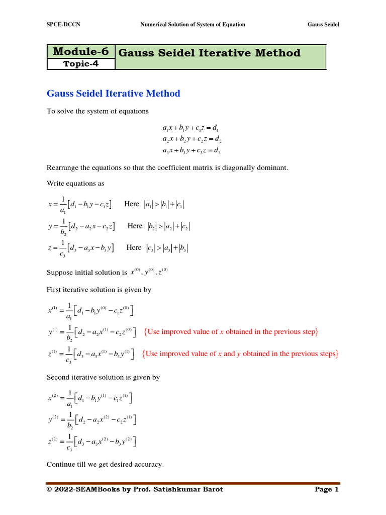 SEAMBooks SPCE DCCN Gauss Seidel Students | PDF | Applied Mathematics ...