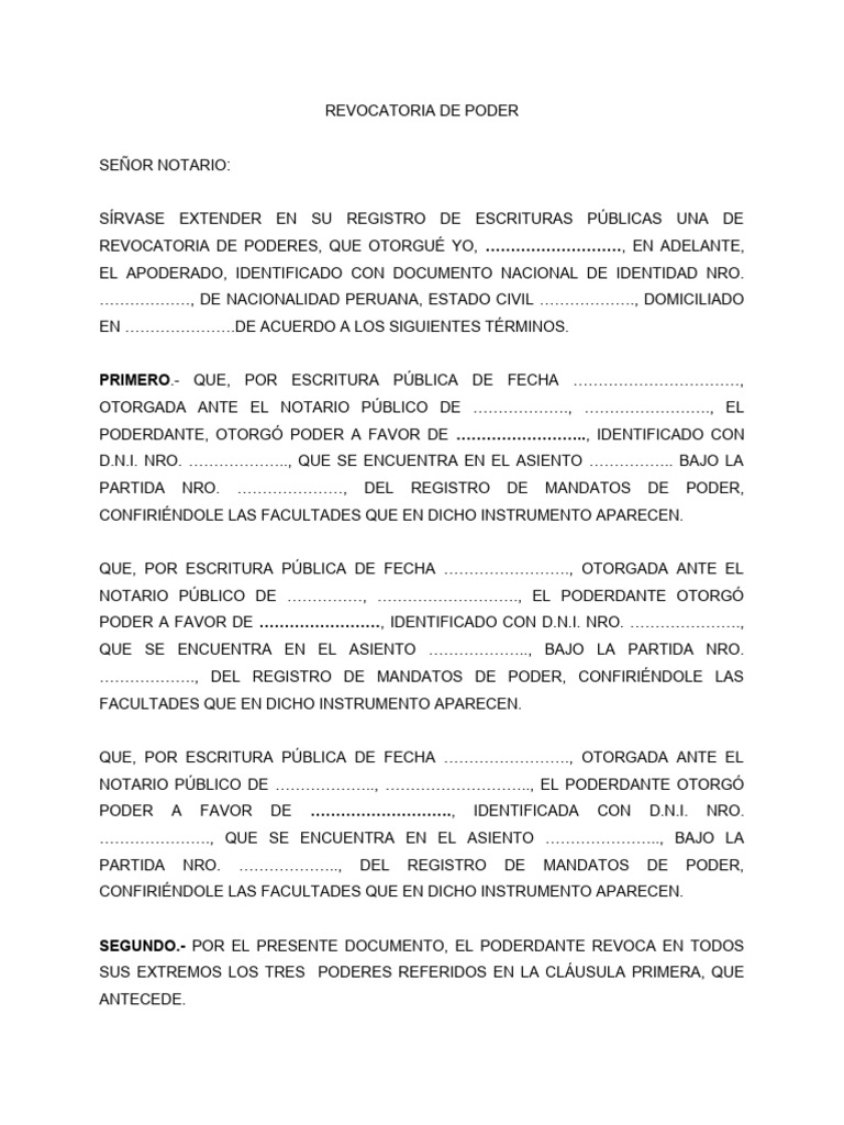 Modelo revocatoria de poder | PDF