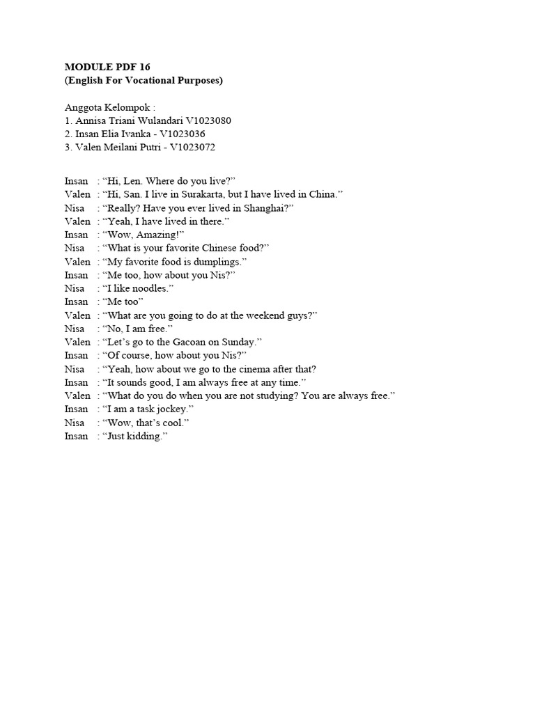 English for Vocational Conversations | PDF