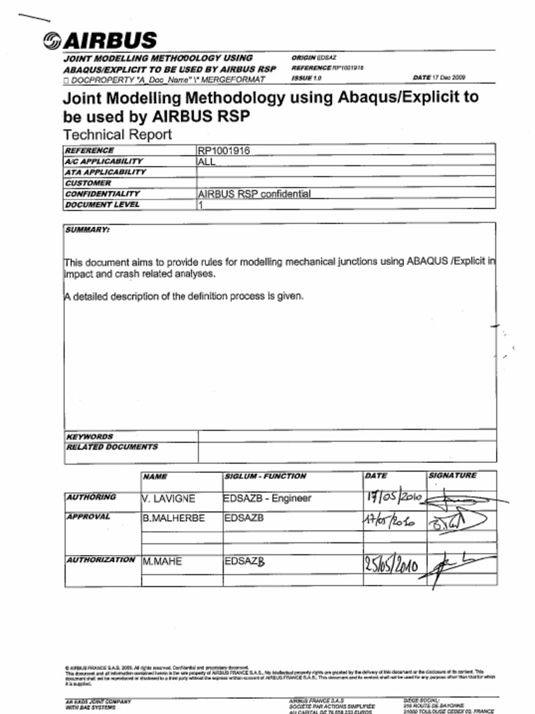 RP1001916 - Joint Modelling Methodology Using Abaqus | PDF | Plasticity ...