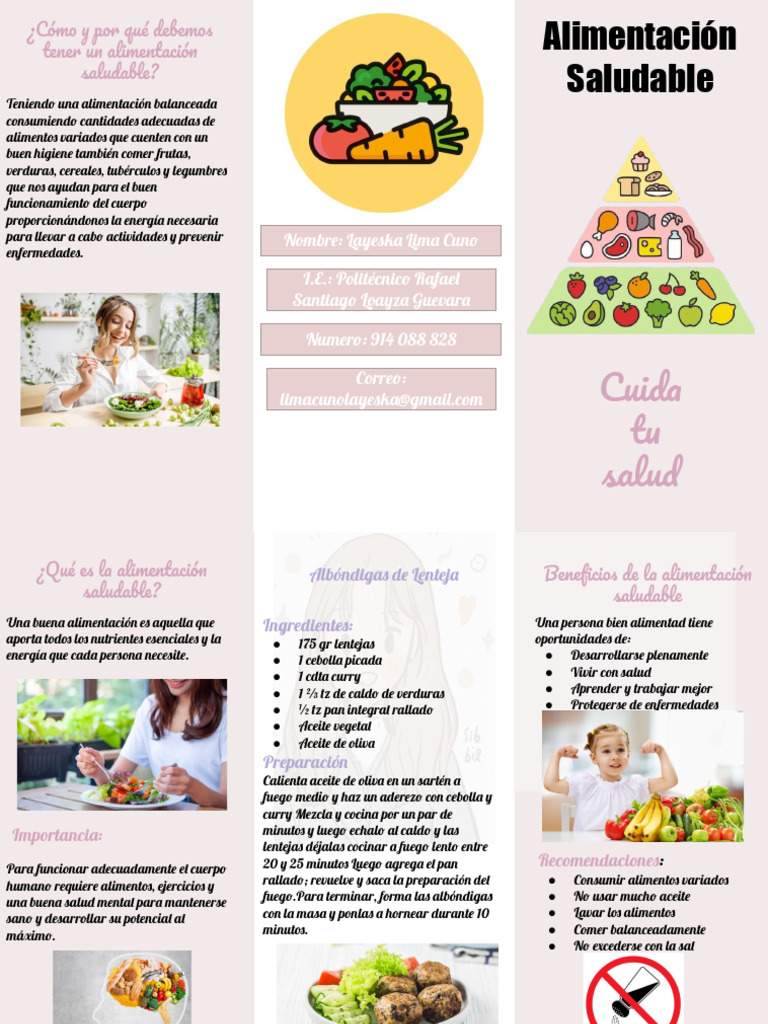 Triptico Sobre La Alimentación Saludable | PDF | Alimentos | Panes