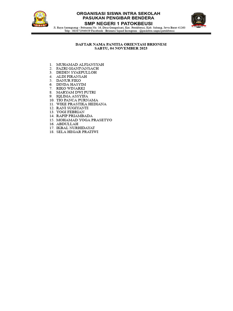 Daftar Nama Panitia | PDF