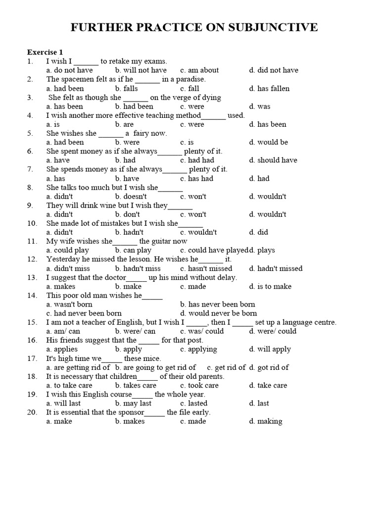 Subjunctive Mood Practice Exercises | PDF