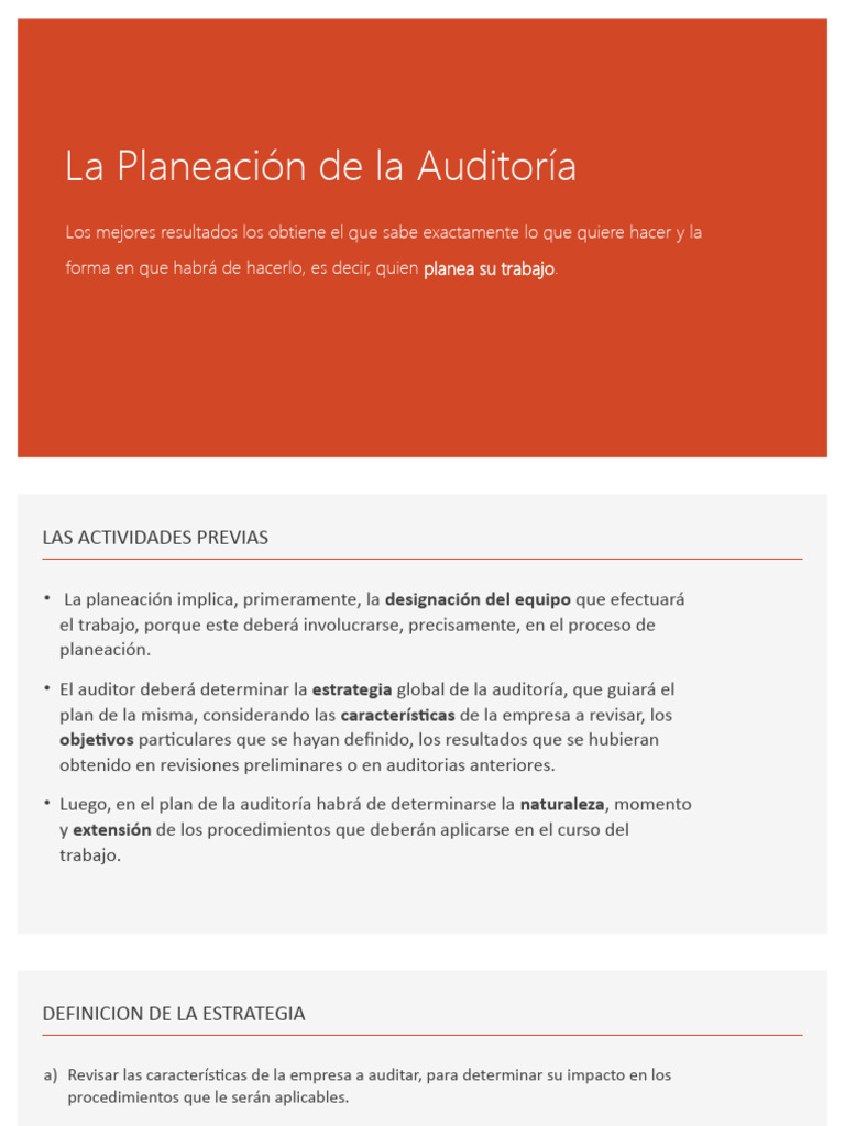 Clase 4 La Planeacion DE AUDITORIA | PDF | Auditoría | Planificación