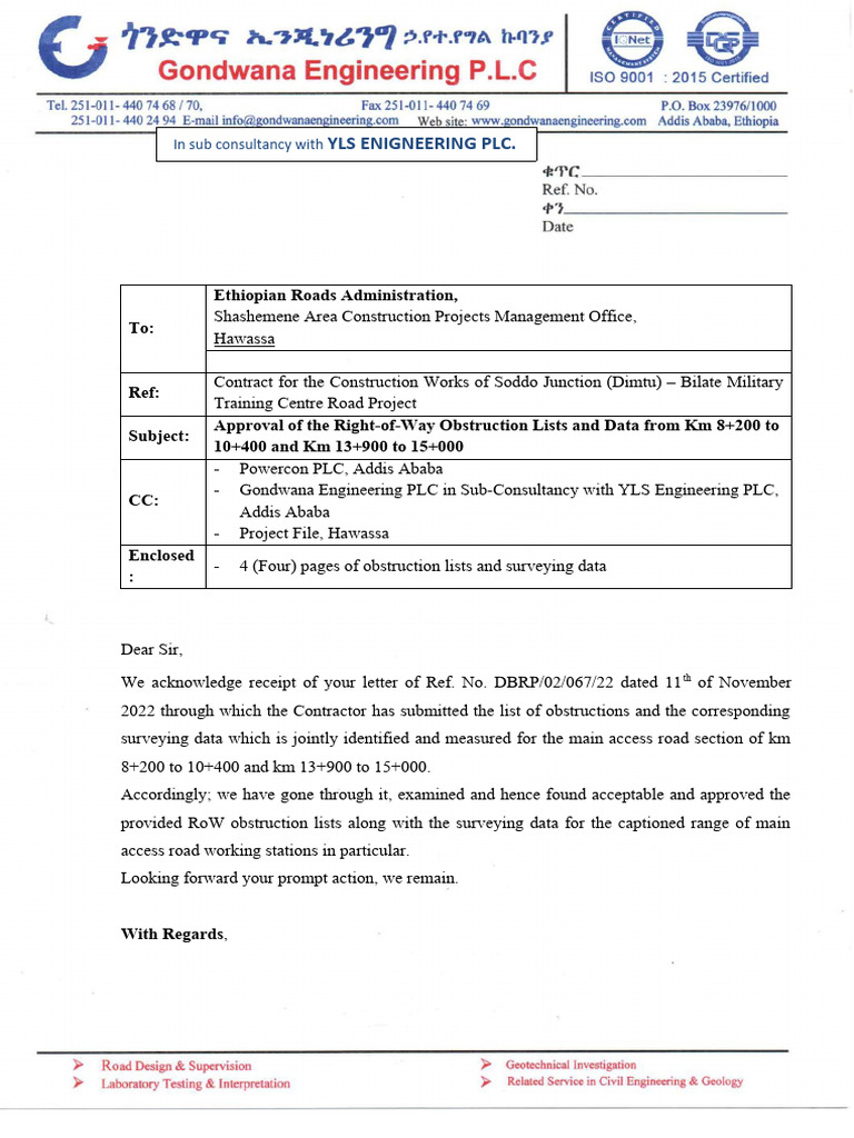 Approval of RoW Obstruction Data KM 8+200 To 10+400 and KM 13+900 | PDF