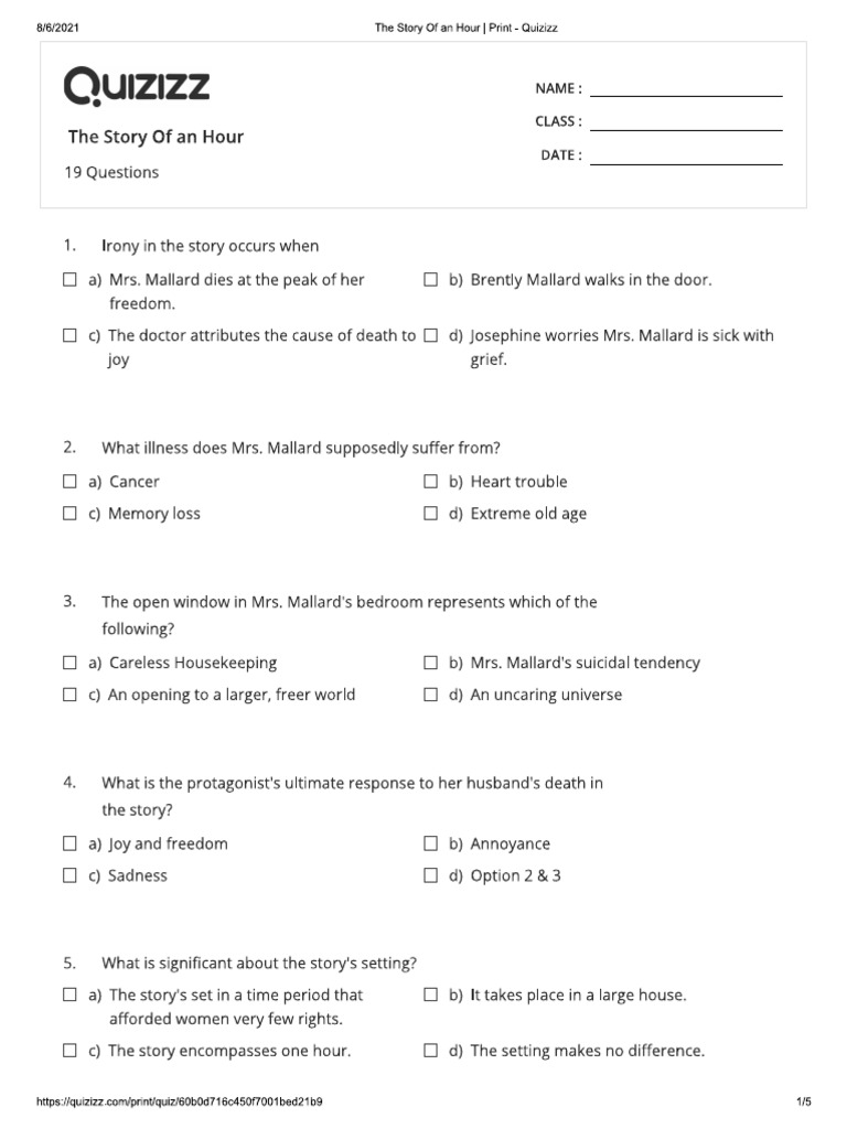 The Story of An Hour Notes | PDF