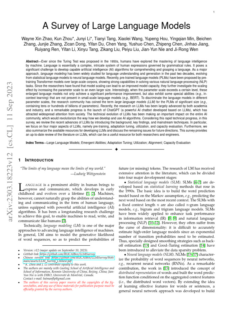 A Survey of Large Language Models | PDF | Artificial Intelligence | Intelligence (AI) & Semantics