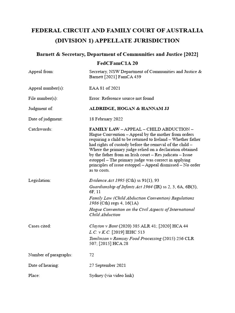 Federal Circuit and Family Court of Australia (Division 1) Appellate ...
