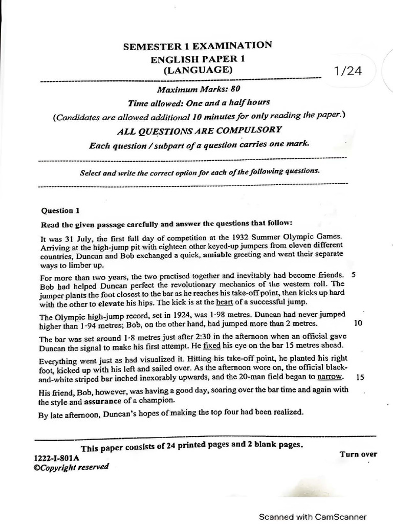Isc Sem 1 2022 Eng 1 | PDF