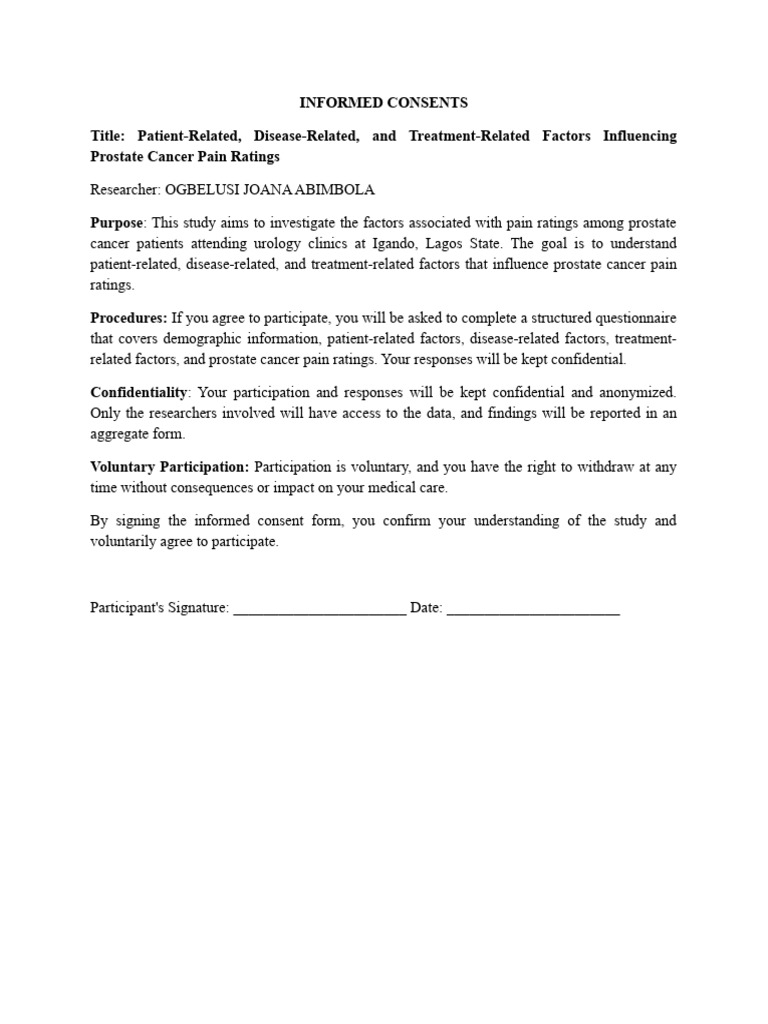 Informed Consent & Questionnaire | Download Free PDF | Prostate Cancer ...