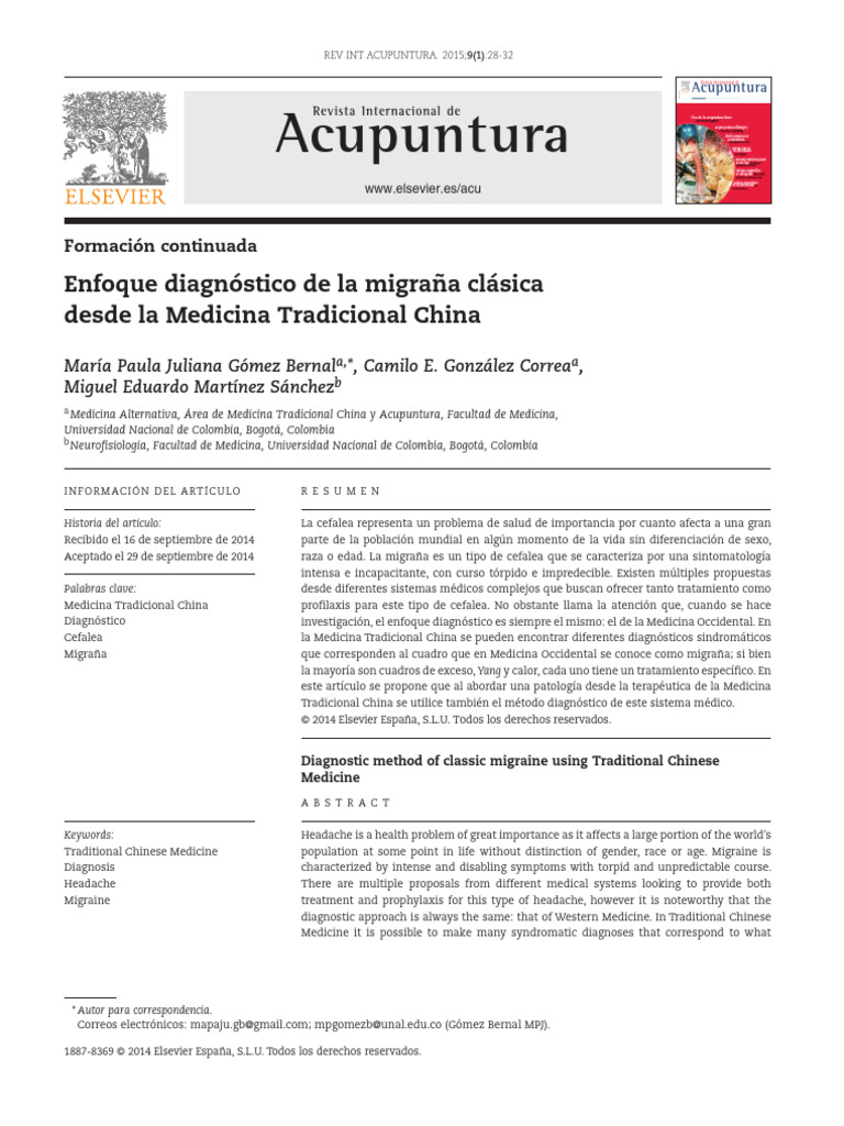 Acupuntura: Enfoque Diagnóstico de La Migraña Clásica Desde La Medicina ...
