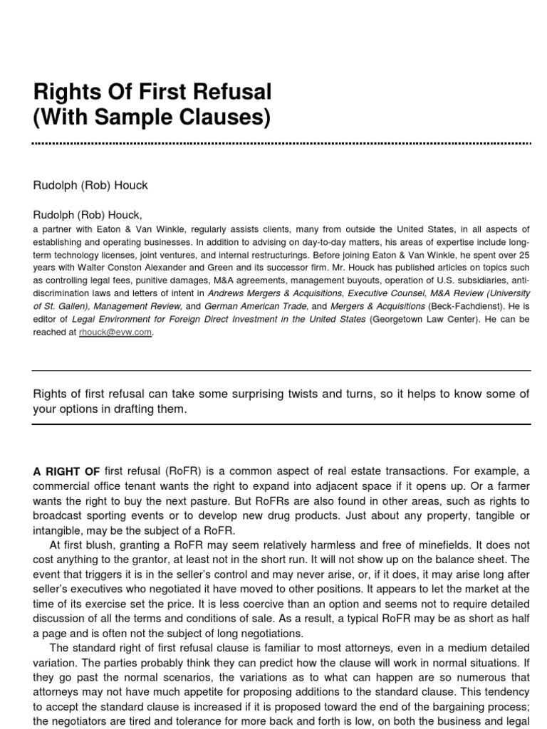 RoFR Sample Clauses | PDF | Negotiation | Contractual Term