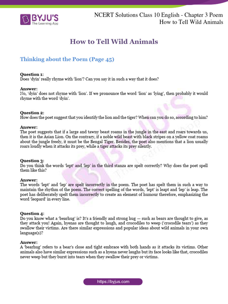 Ncert Solutions First Flight Class 10 English Chapter 3 Poem Wild | PDF ...