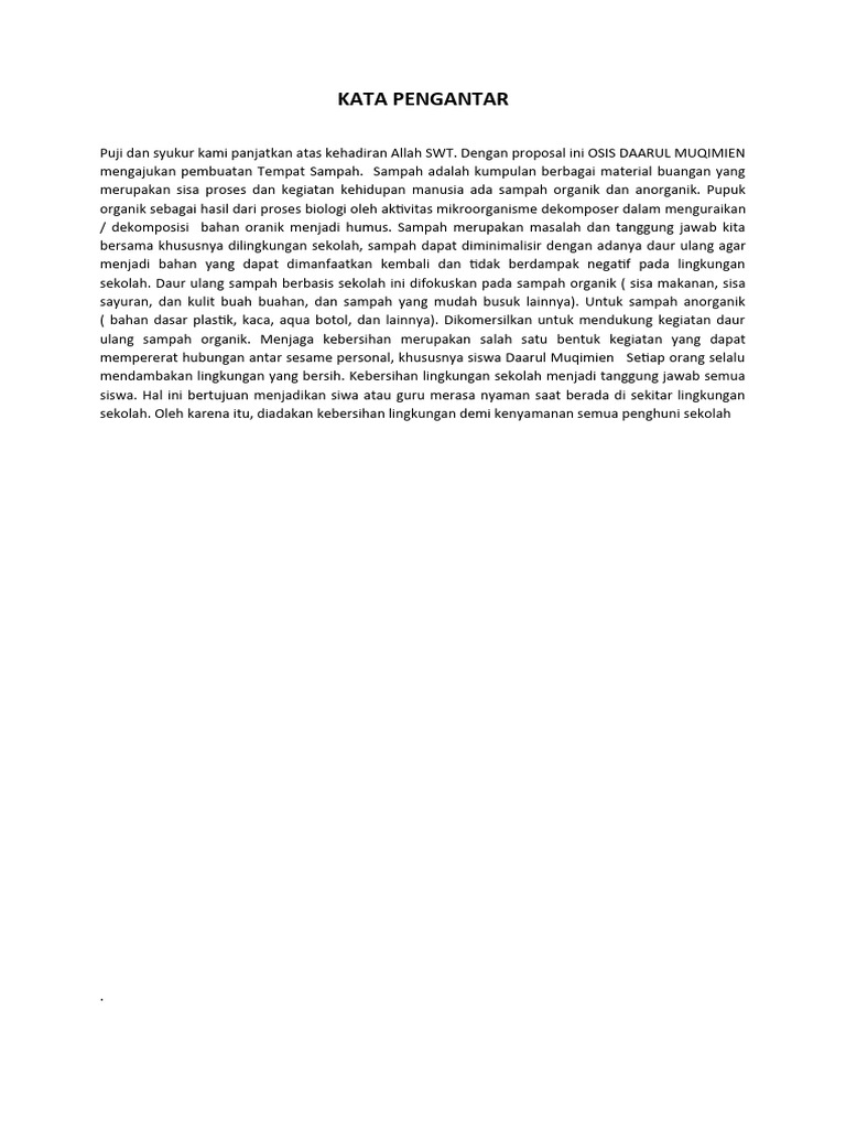 Kata Pengantar Osis Kebersihan | PDF