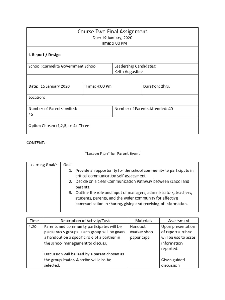 Course Two Final Assignment Report Template Final | PDF | Teachers ...