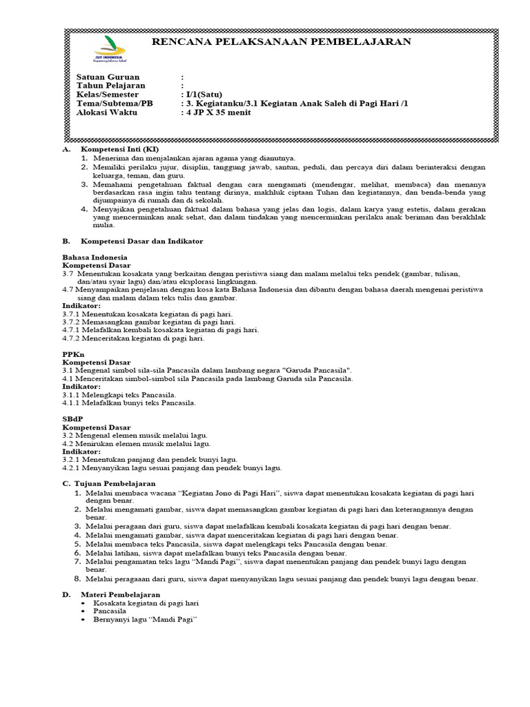 RPP Tema 3 - Subtema 1 | PDF