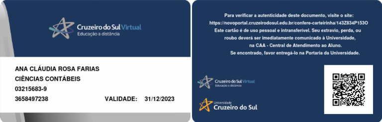 Carteira Estudantil Ana Cláudia Farias | PDF