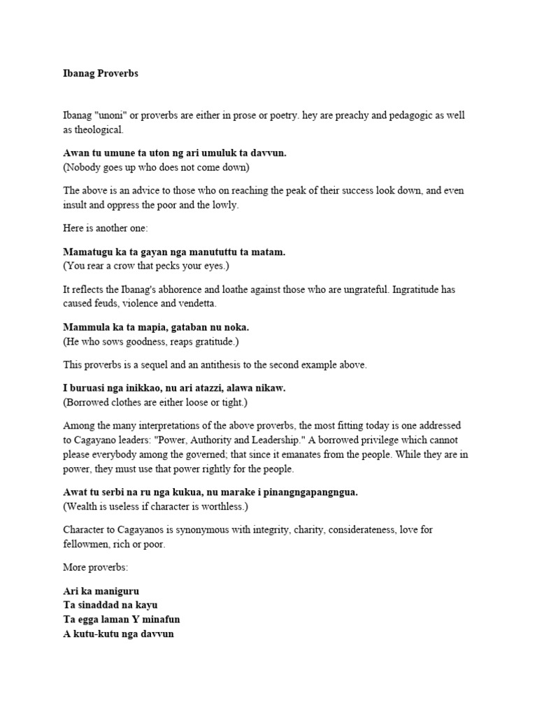 Ibanag Proverbs | PDF