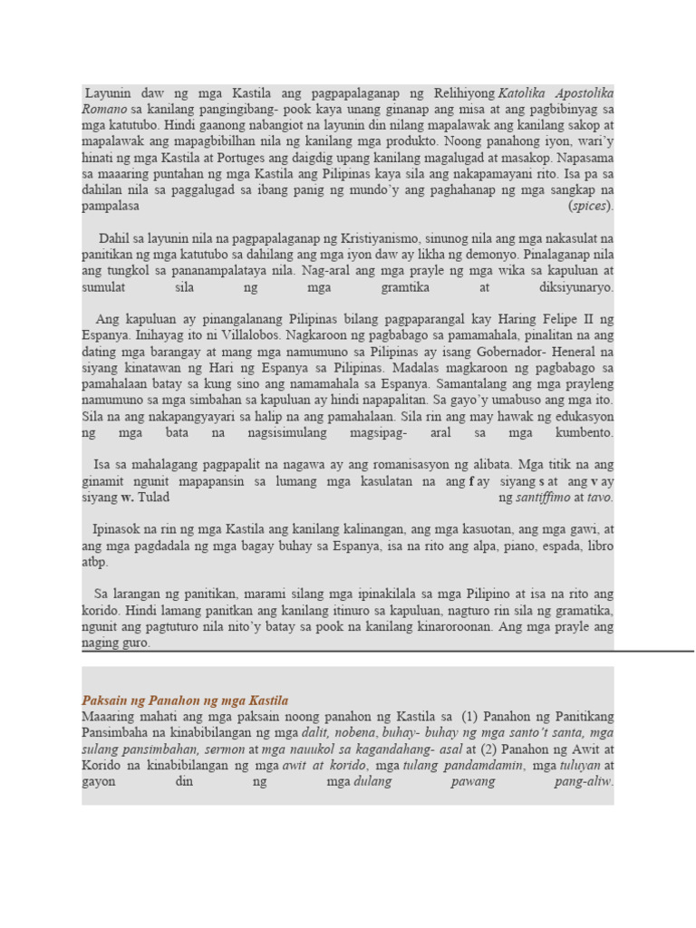 Layunin daw ng mga Kastila ang pagpapalaganap ng Relihiyong | PDF Layunin daw ng mga Kastila ang pagpapalaganap ng Relihiyong | PDF