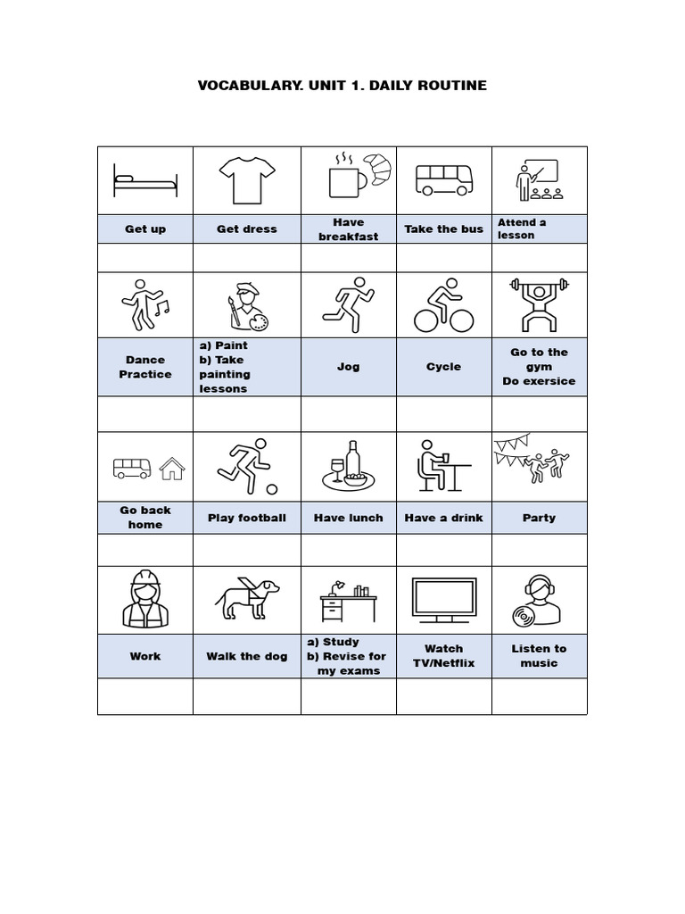 Vocabulary Unit 1. Daily Routines | PDF