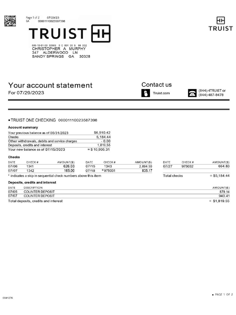 Truist Bill Statement | PDF