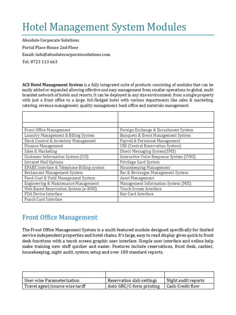 Hotel Management System Overview | PDF | Interactive Voice Response ...