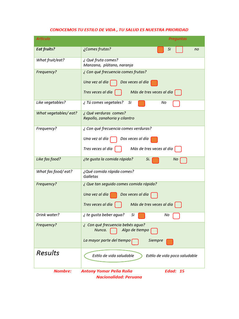 Entrevista Habitos Saludables y No Saludables | PDF | Ingredientes de ...