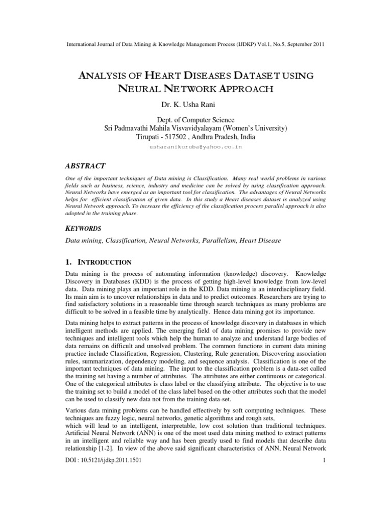 Analysis of Heart Diseases Dataset Using Neural Network Approach | PDF ...