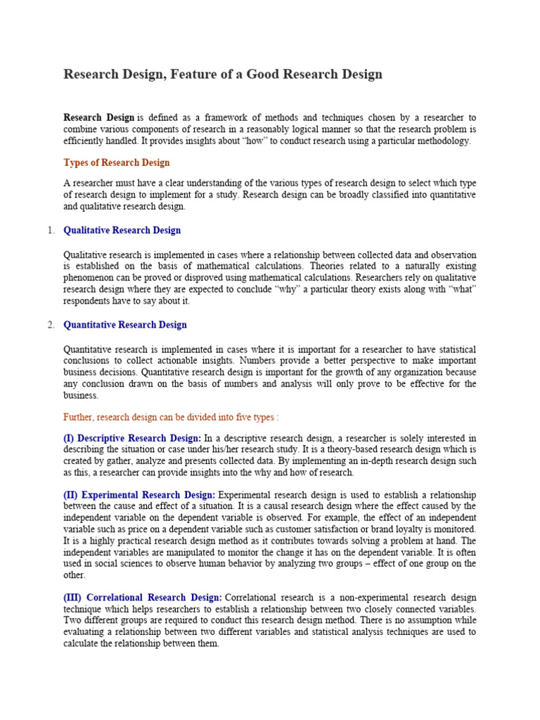 Research Design Types and Features | PDF | Quantitative Research ...