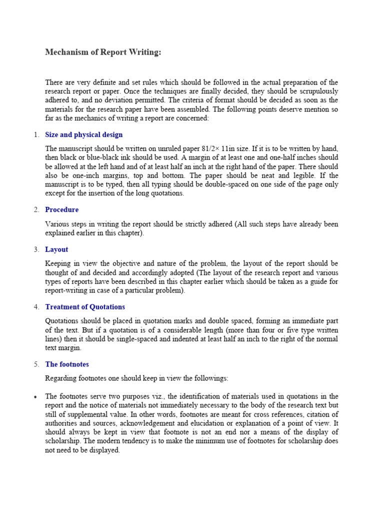 Mechanism of Report Writing | PDF | Note (Typography) | Writing