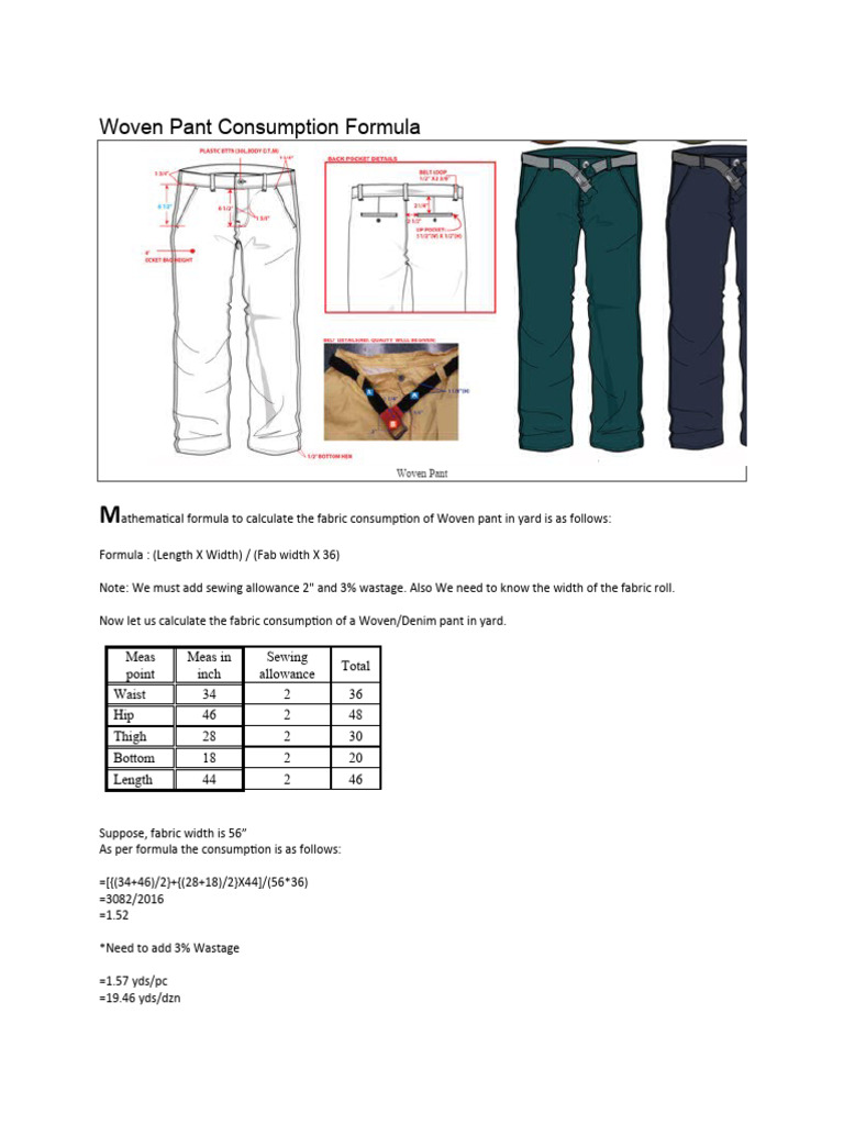 Woven Pant Fabric Consumption Formula | PDF | Clothing | Fashion