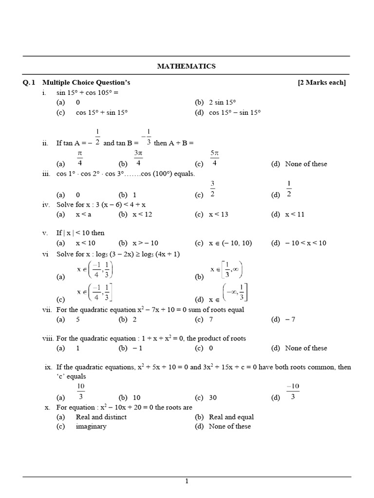 Mathematics (Question Paper) | PDF | Mathematics | Mathematical Analysis