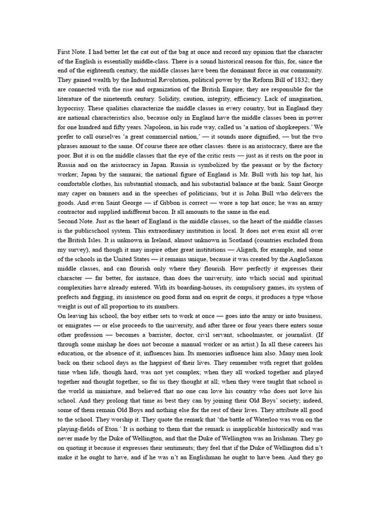 Notes On The English Character | PDF | Mind