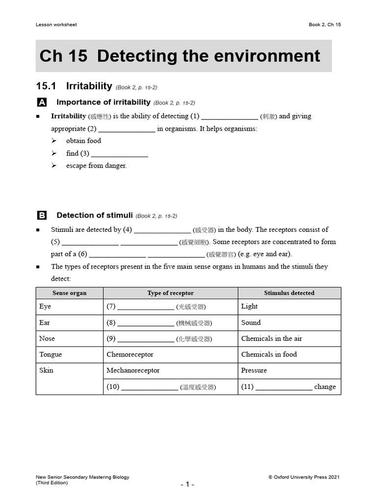 NSSBIO3E Lesson Ws Ch15 e | PDF | Auxin | Auditory System