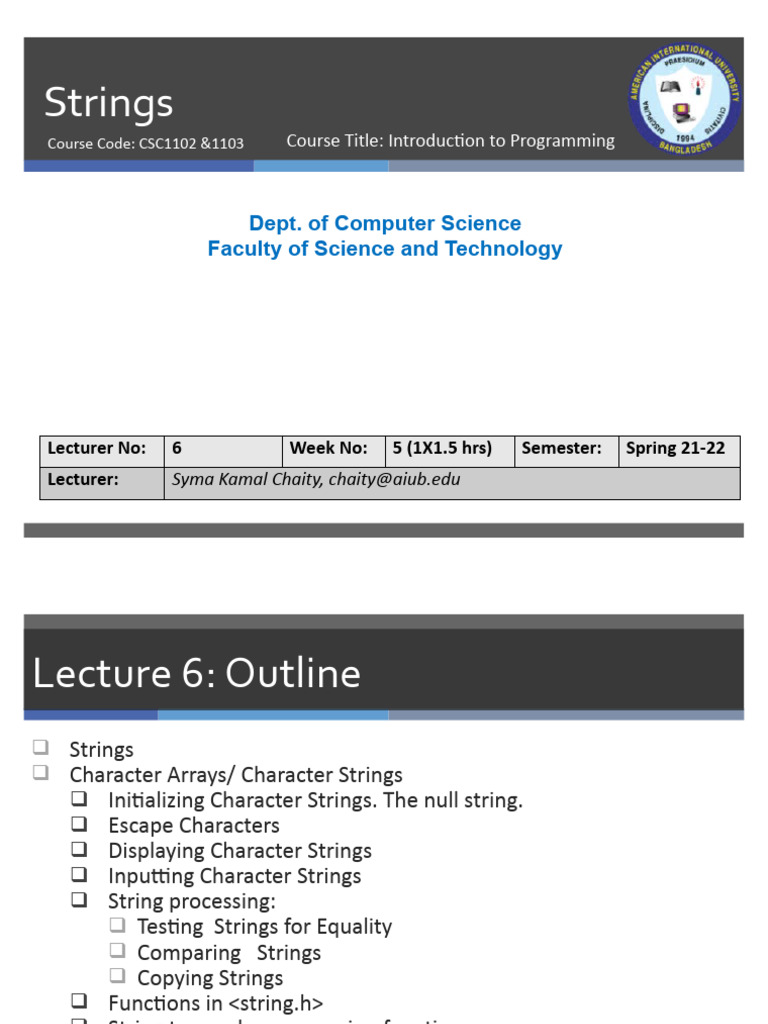 Fall 23 24lecture 6 String Pdf String Computer Science Pointer Computer Programming 8720