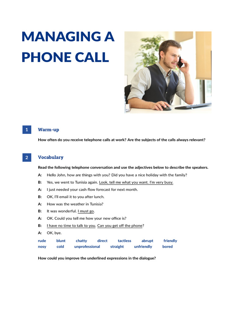 Managing A Phone Call British English Pdf Conversation Human