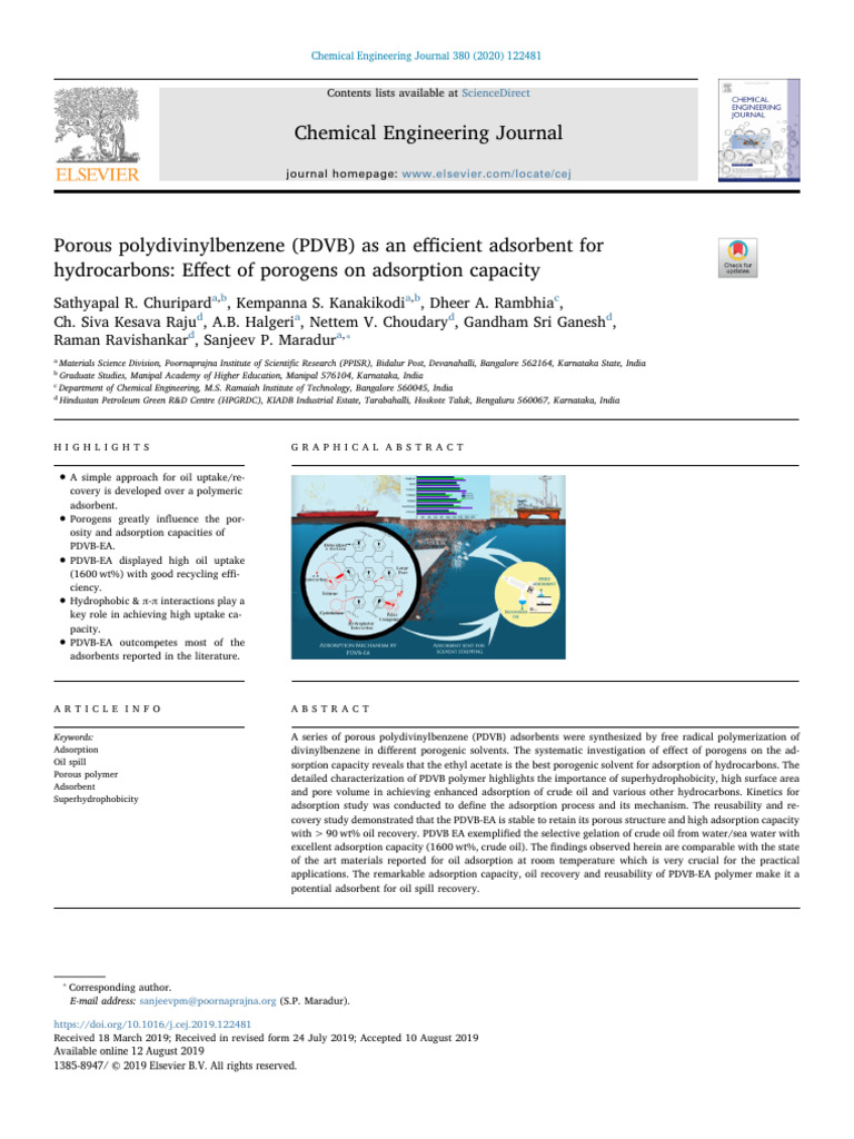 Porous Polydivinylbenzene (PDVB) As An Efficient Adsorbent ...