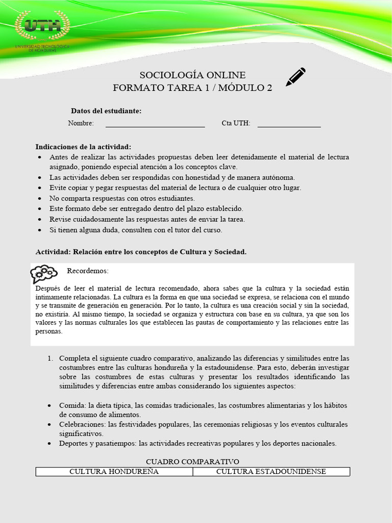 Formato Tarea 1 Modulo 2 | PDF | Sociedad | Ciencias del comportamiento