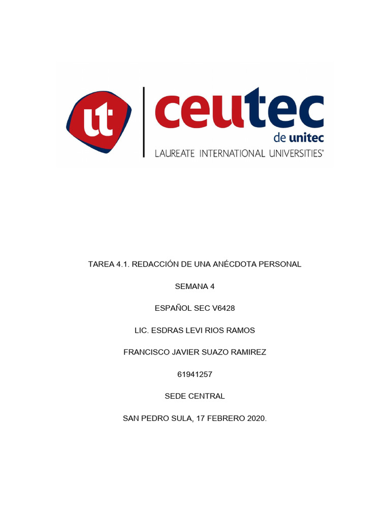 Suazo - Tarea 4.1 Anecdota Personal Semana4 | PDF