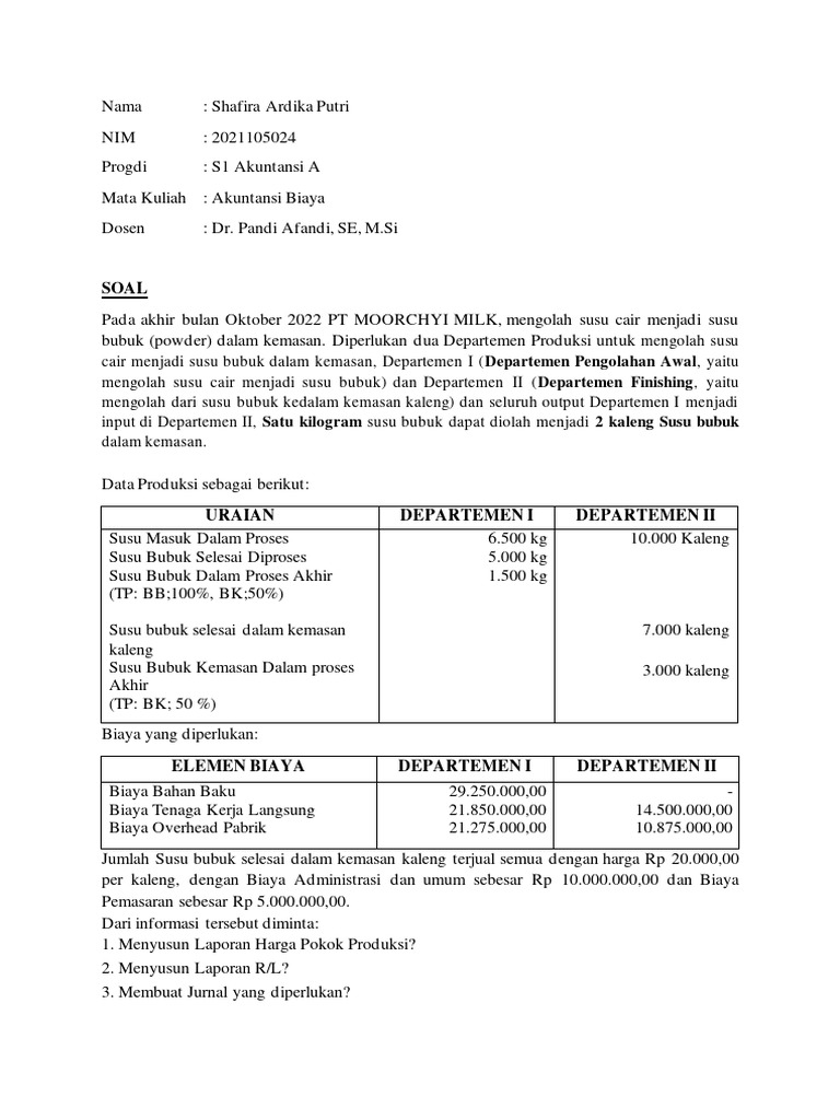 Tugas 9 - Akt Biaya - RR | PDF