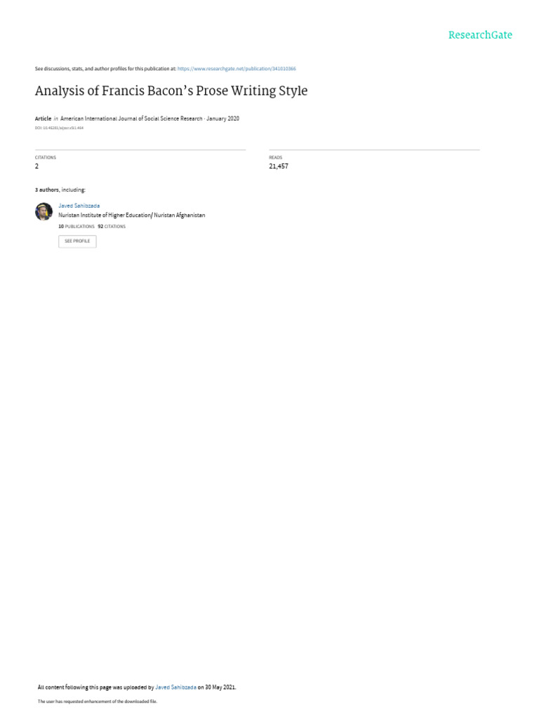 Analysisof Francis Bacons Prose Writing Style | PDF | Essays | Idea