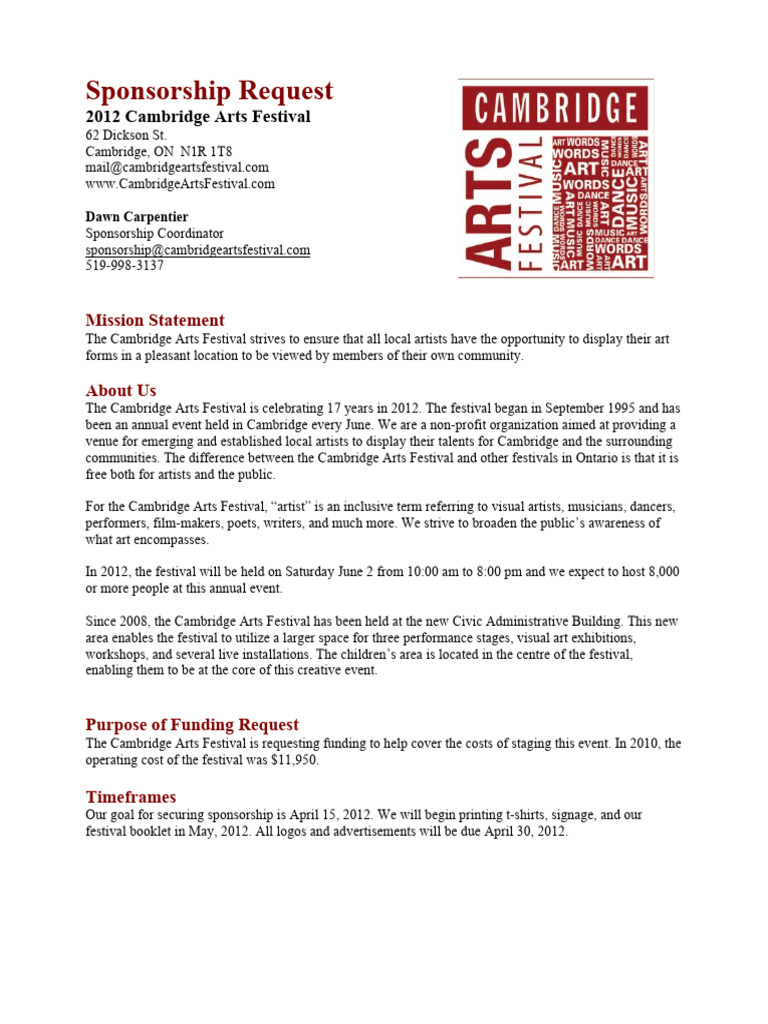 2012 Cambridge Arts Festival Sponsorship Package 2 | PDF | Advertising